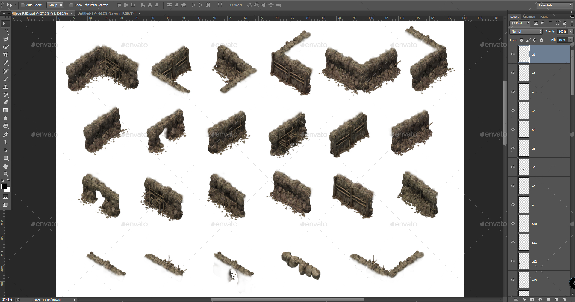 Village Environment Construction Kit PSD Game Assets 3D Renders Texture ...