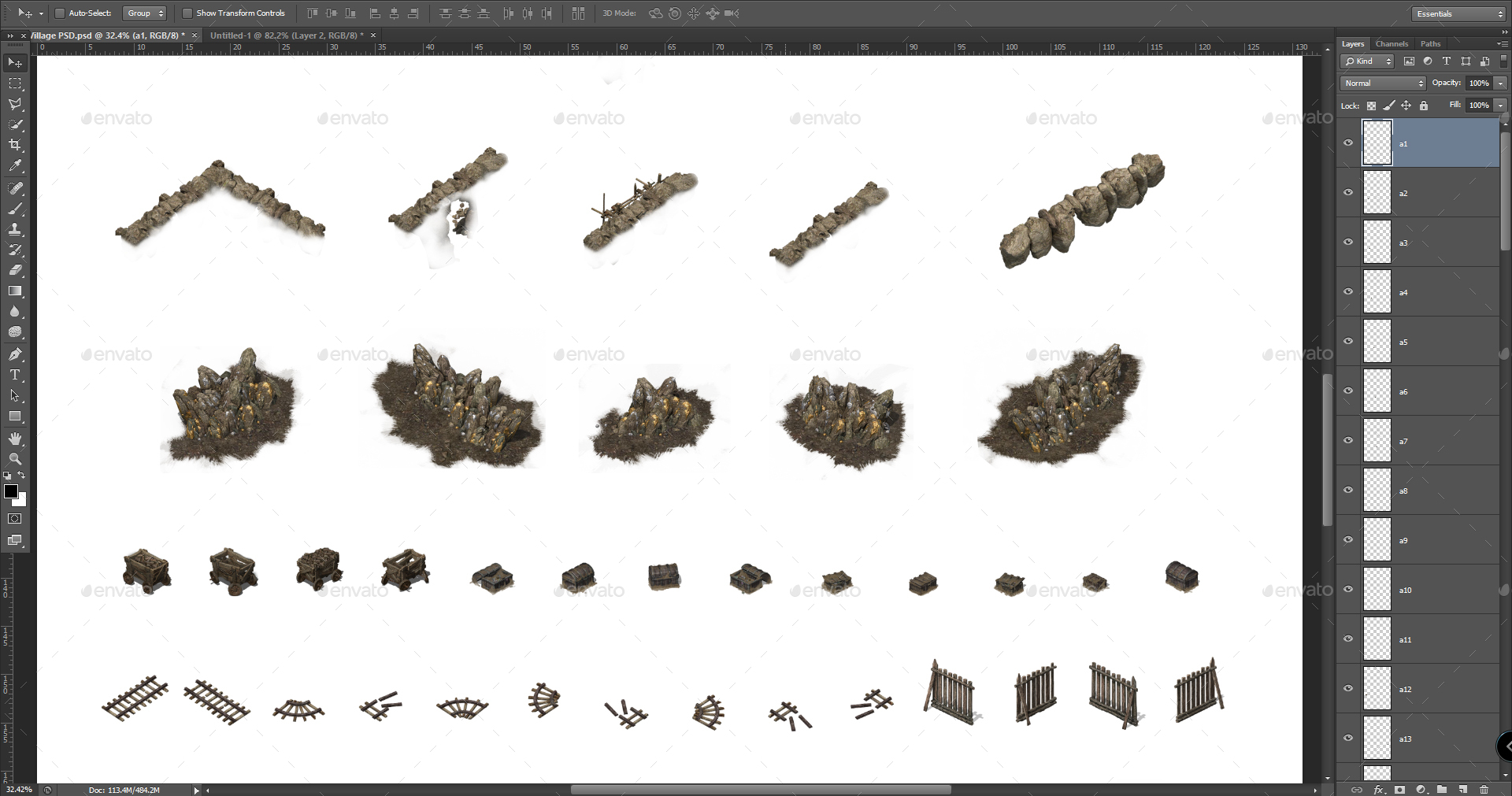 Village Environment Construction Kit PSD Game Assets 3D Renders Texture ...