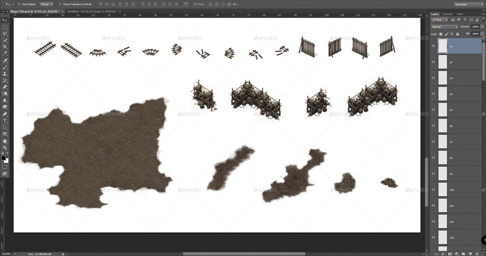 Village Environment Construction Kit PSD Game Assets 3D Renders Texture ...