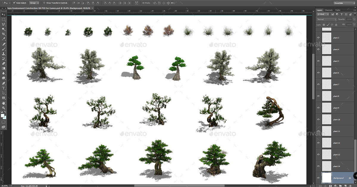 2.5D Tree Plant Environment Construction Kit PSD for Game Assets, Game ...