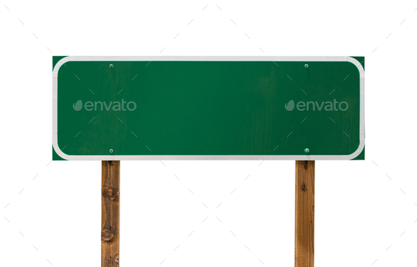 Blank Green Road Sign with Wooden Posts Isolated on a White Background ...