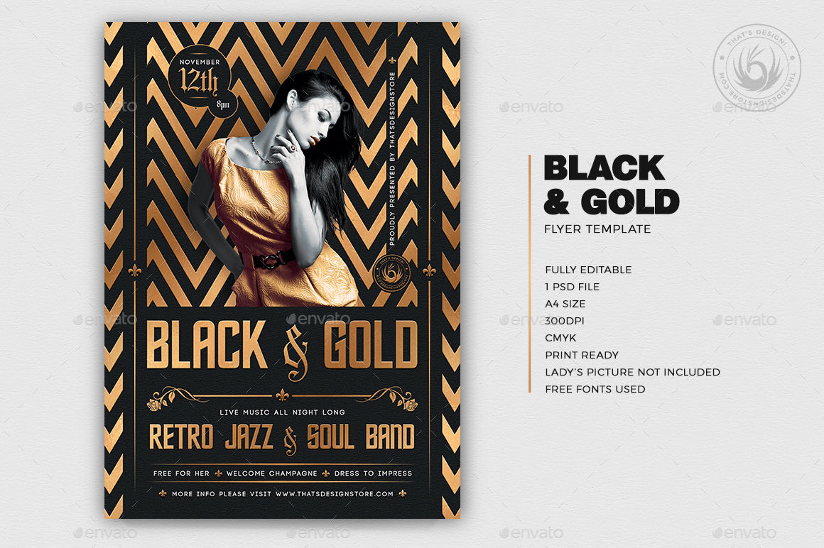 Black and Gold Flyer Template V18, Print Templates | GraphicRiver