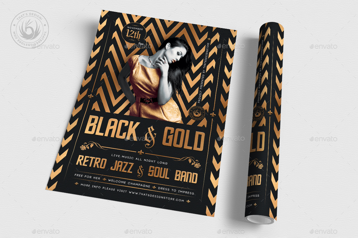 Black and Gold Flyer Template V18, Print Templates | GraphicRiver