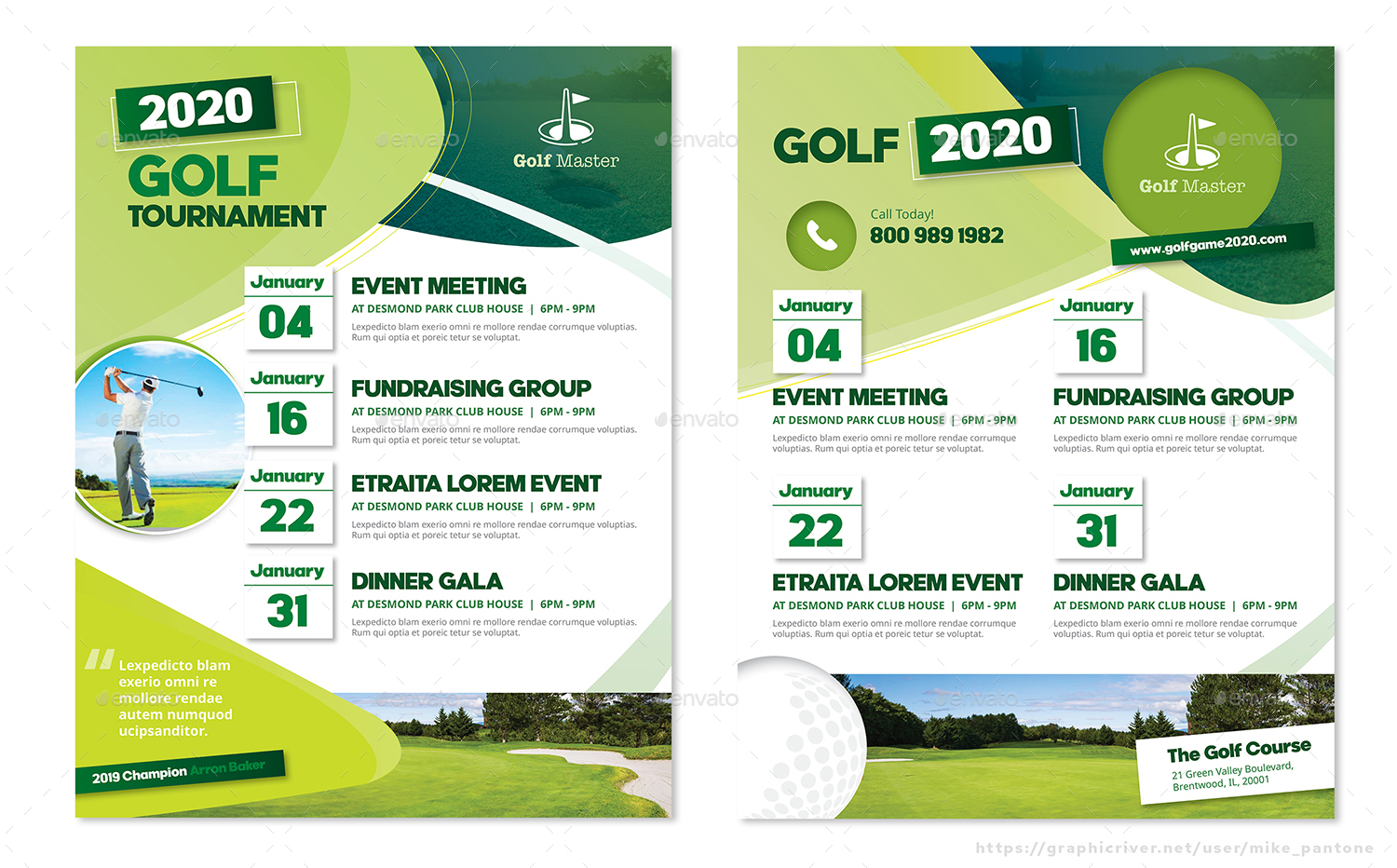 Golf Events Calendar Flyers – 4 Options, Print Templates | GraphicRiver