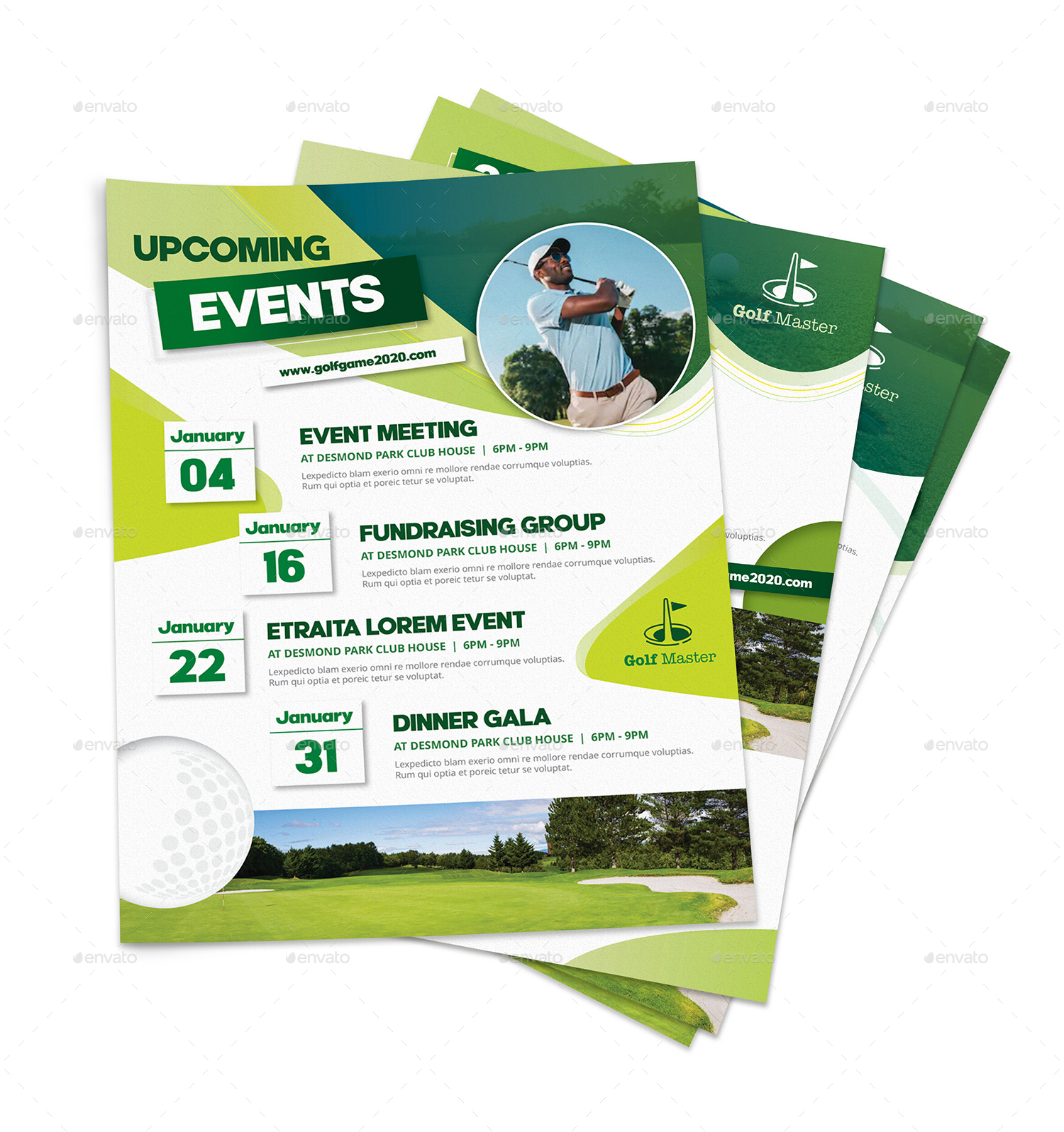 Golf Events Calendar Flyers – 4 Options, Print Templates | GraphicRiver