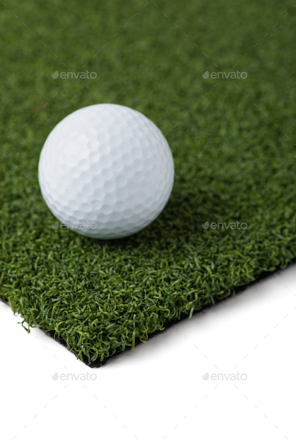 Golf Ball Resting on Section of Artificial Turf Grass On White ...