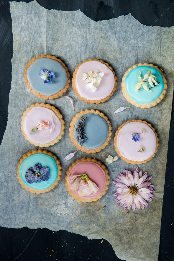 Homemade Biscuits covered with Pastel Color Icing Stock Photo by Manuta