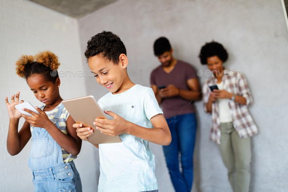 Children who use too much technology, device are not so creative Stock ...