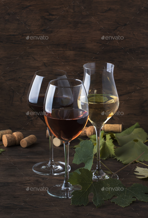 Red, white and rose wine in assortment Stock Photo by 5PH | PhotoDune