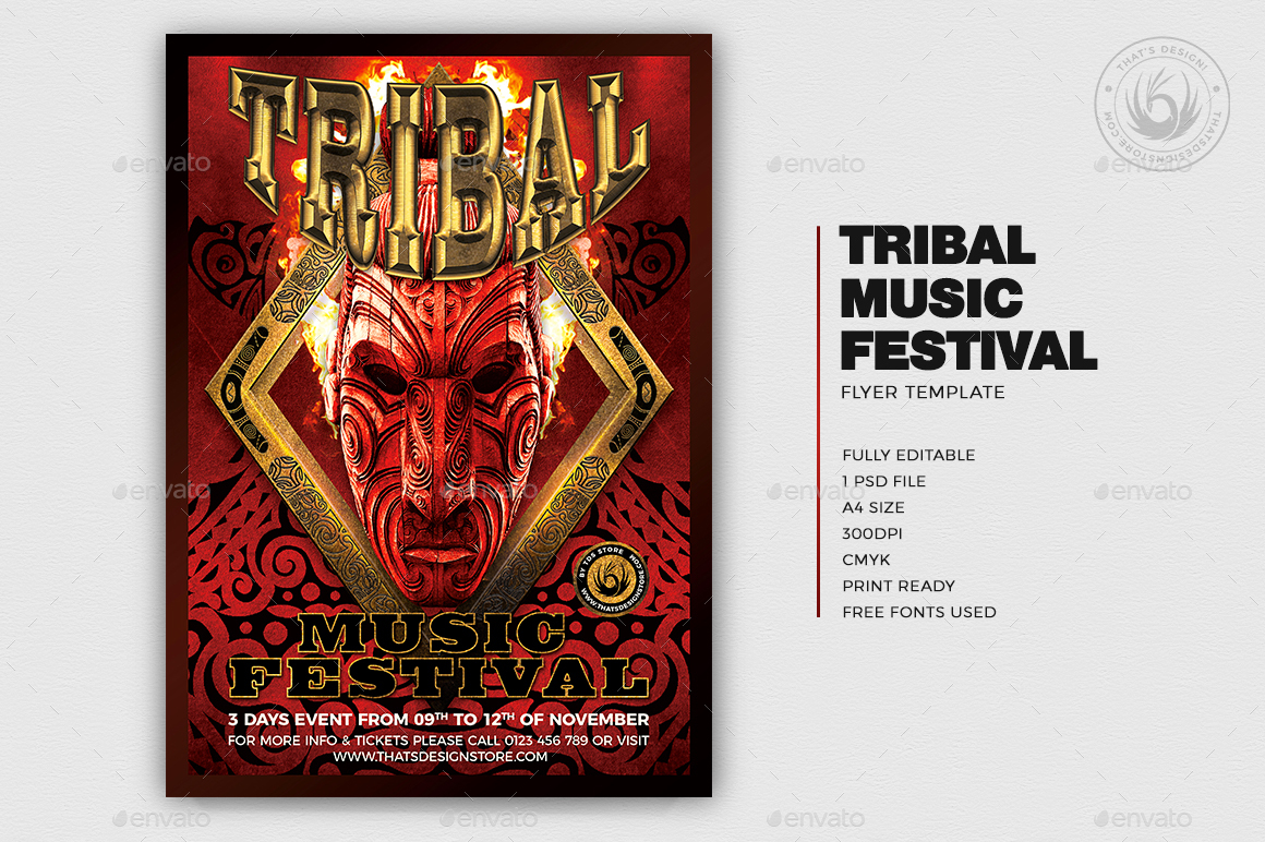 Tribal Music Festival Flyer Template, Print Templates | GraphicRiver