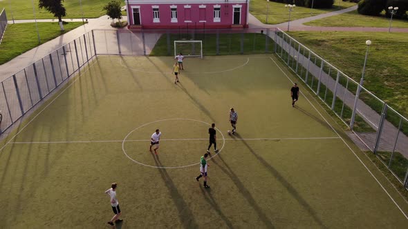 Aerial Footage of a Mini-football Match in an Artificial Open Area in ...