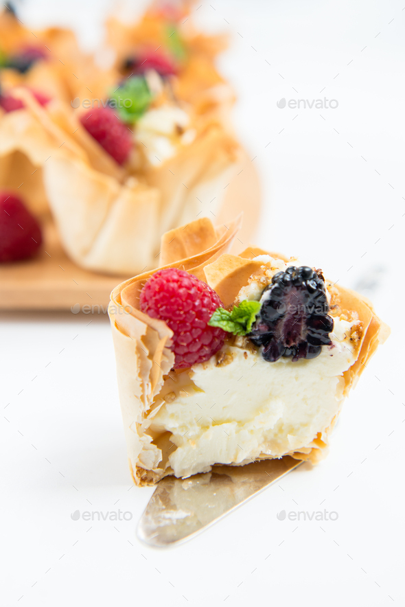 Homemade Filo Pastry Baskets with Mascarpone Cream and Berries Stock ...