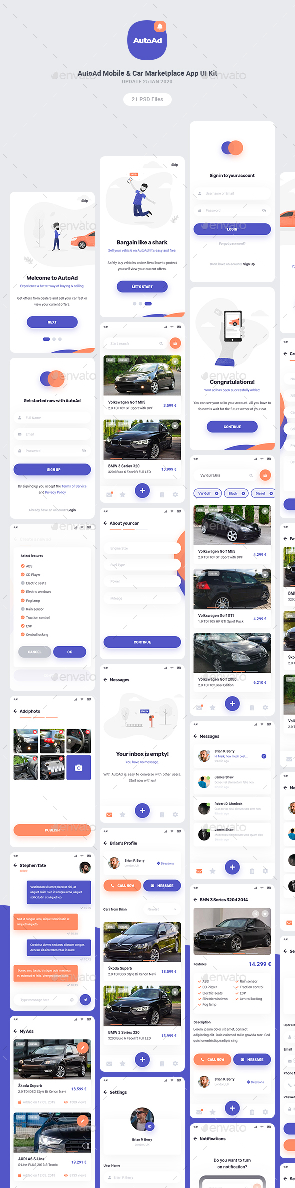 AutoAd Mobile & Car Marketplace App UI Kit, Web Elements | GraphicRiver