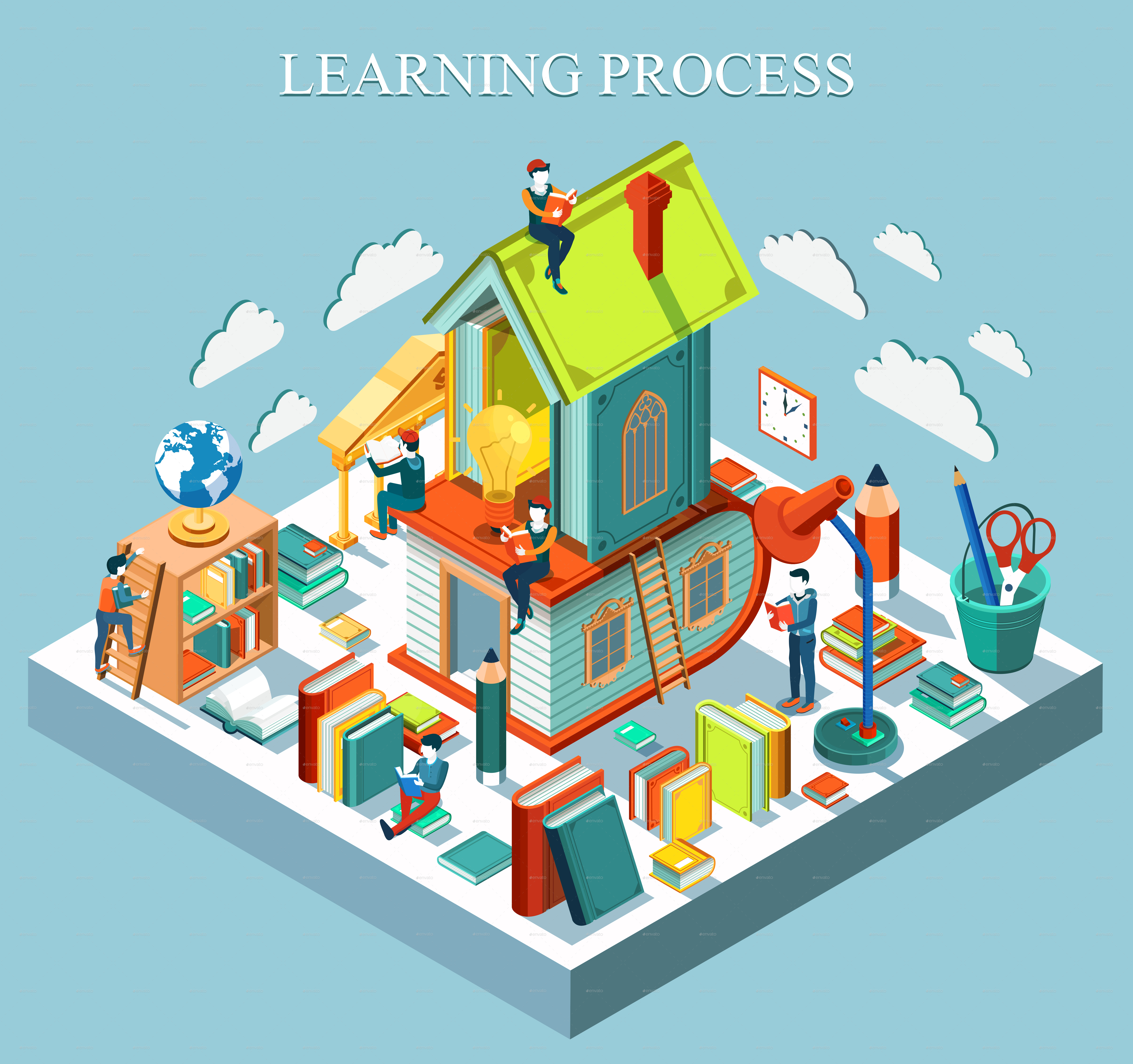 Learning Process Online Education Isometric Flat Design, Vectors ...