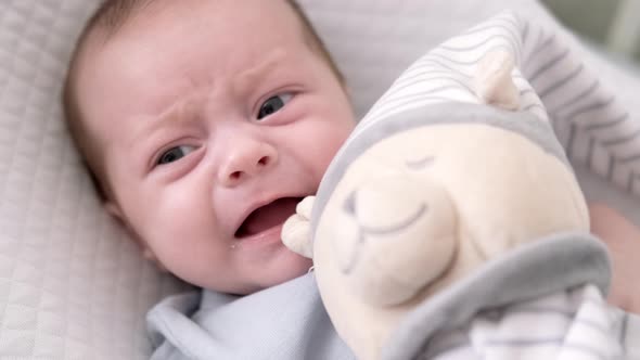 Dissatisfied Crying Upset Sad Newborn Baby Boy Lying in Nursery Cocoon ...