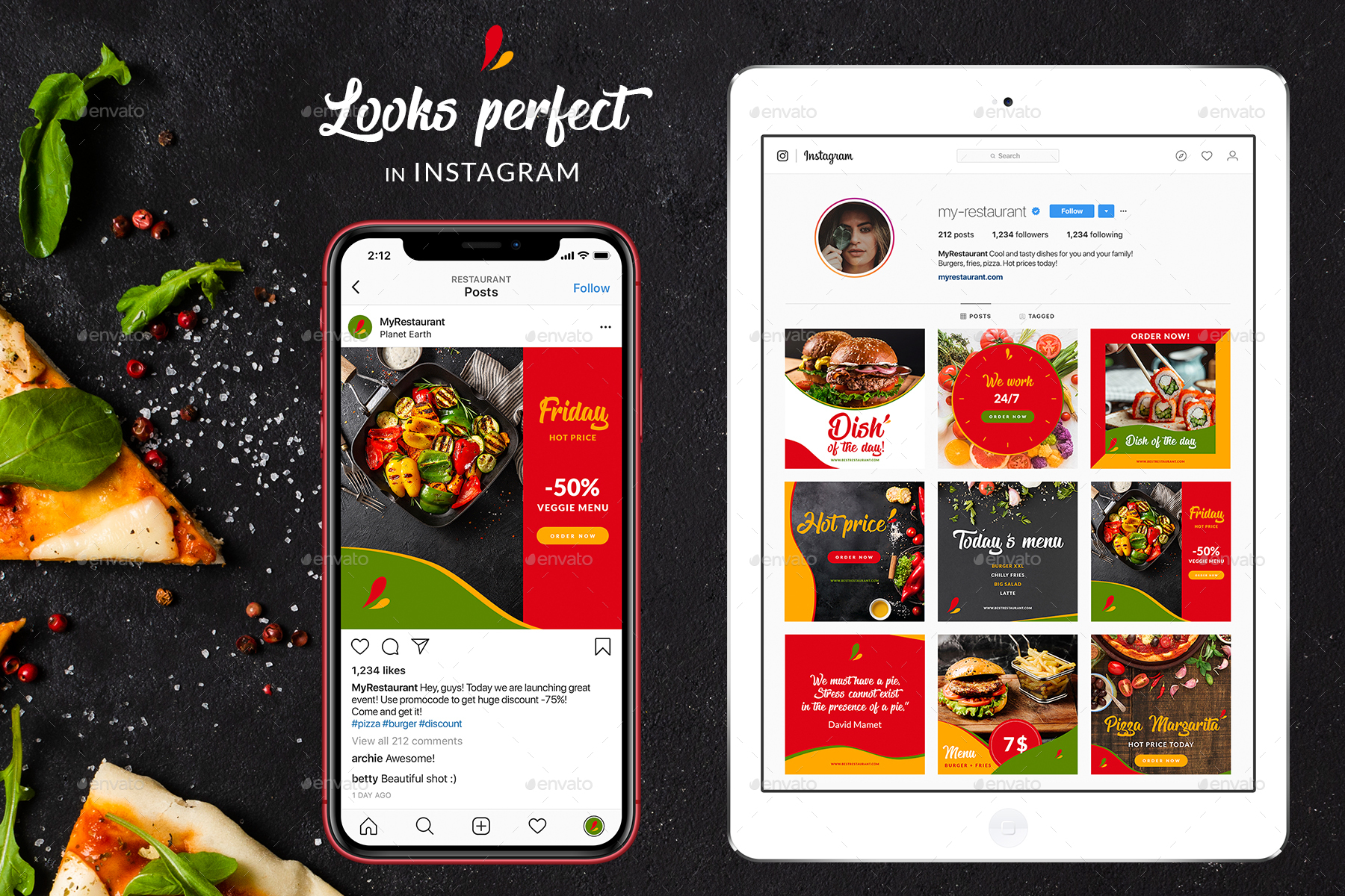 Restaurant Food Instagram Posts, Web Elements | GraphicRiver