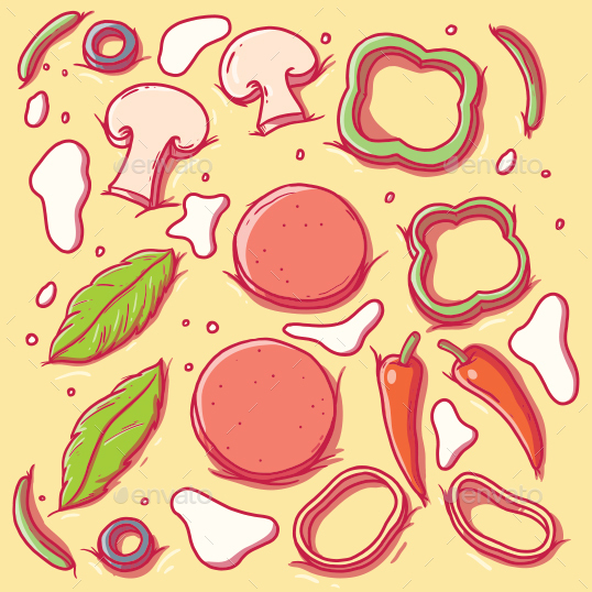 Pizza Pattern Elements, Vectors | GraphicRiver