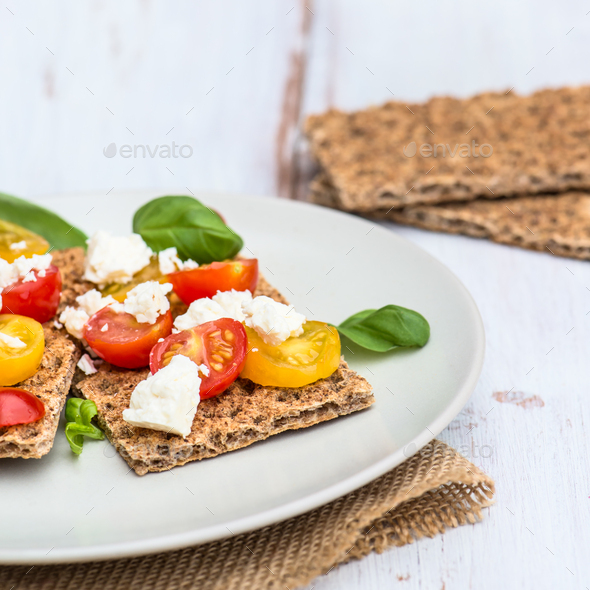 Healthy Snack from Wholegrain Rye Crispbread Crackers Stock Photo by Manuta