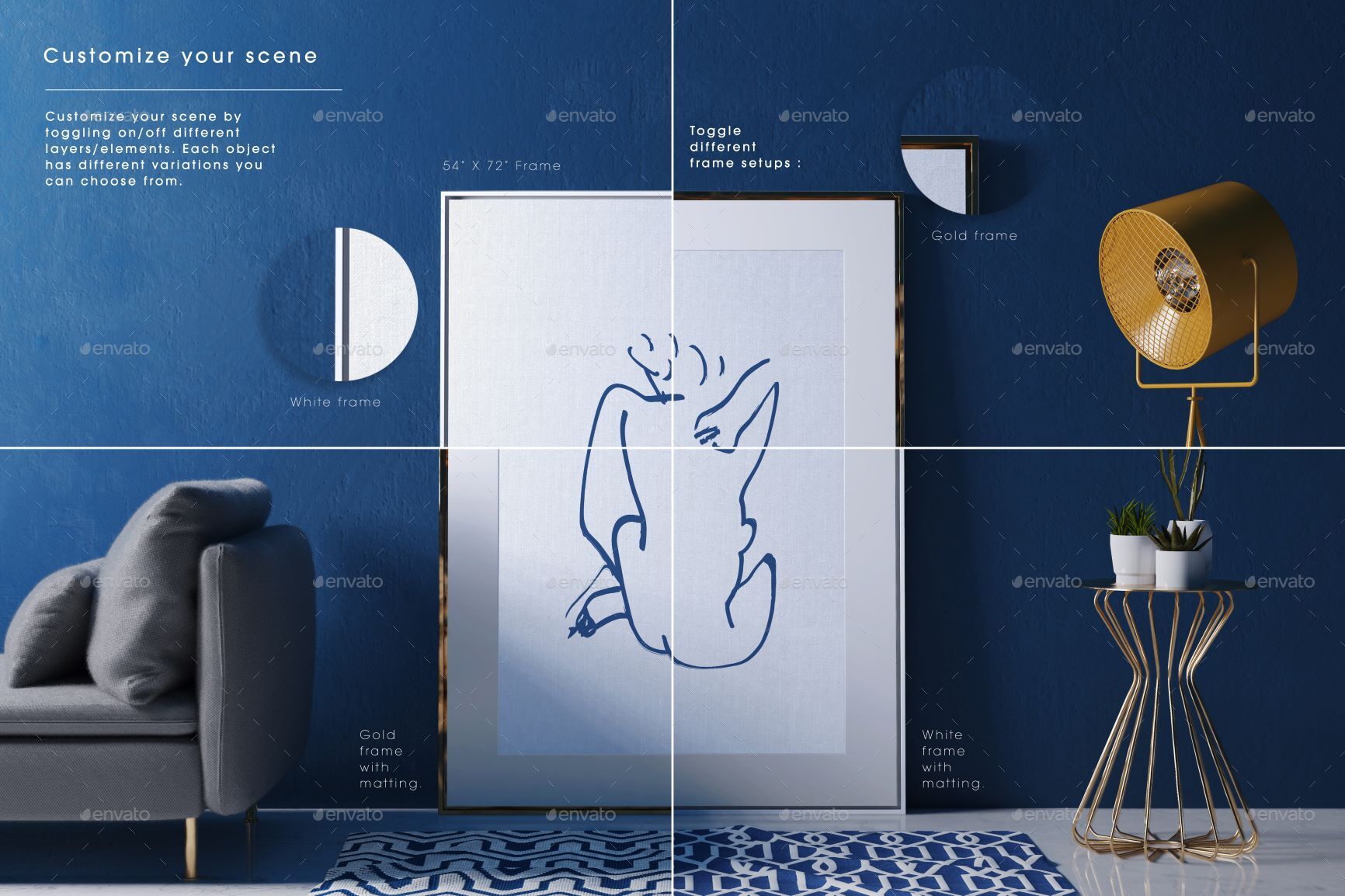 Classic Blue Interior Mockup, Graphics | GraphicRiver