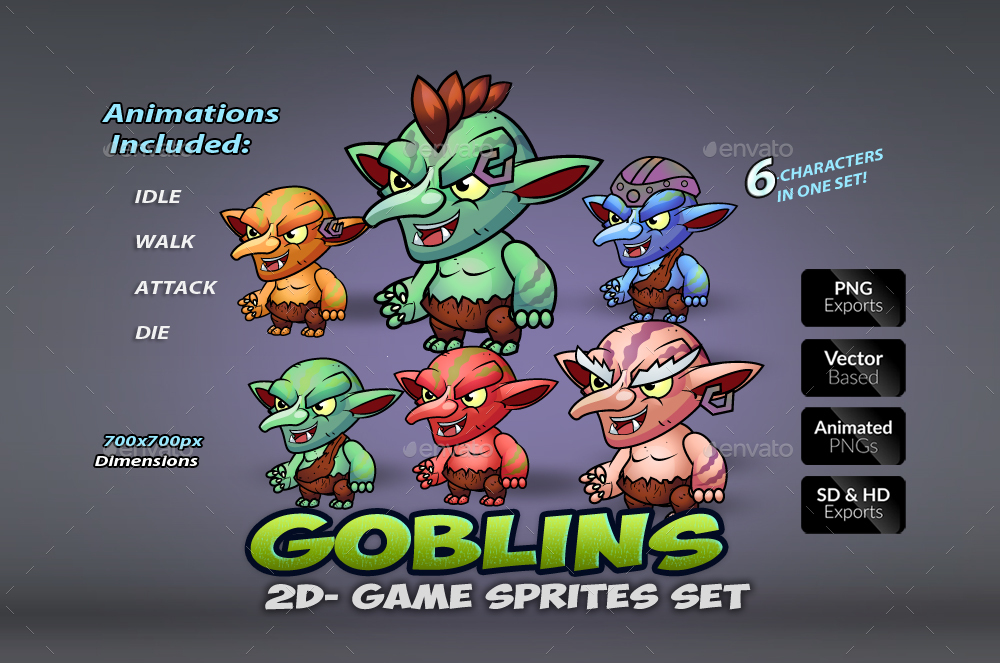 6 Goblins Game Sprites Set, Game Assets | GraphicRiver