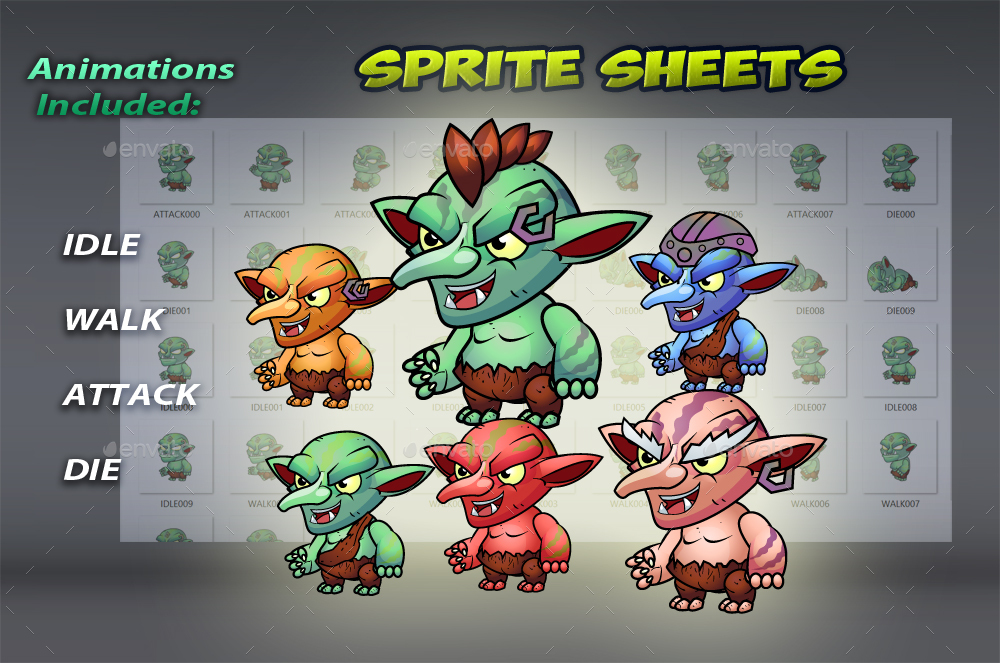 6 Goblins Game Sprites Set, Game Assets | GraphicRiver