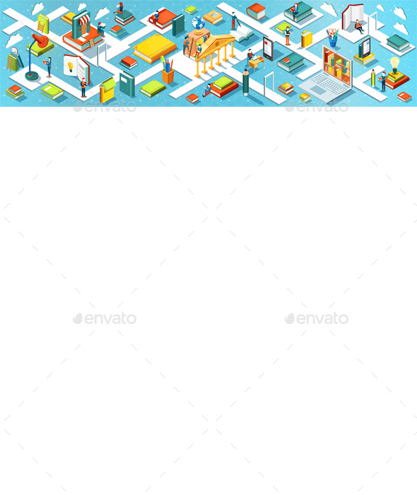 Education Panoramic Banner Isometric Flat Design, Vectors | GraphicRiver