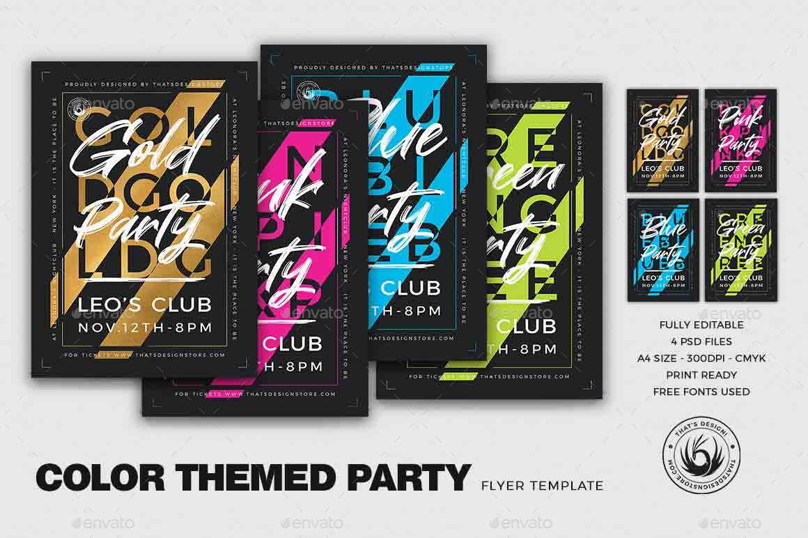Color Themed Party Flyer Template by lou606 | GraphicRiver