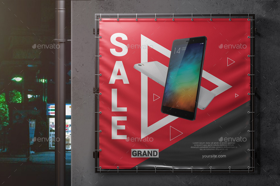 Square Outdoor Advertising Banner Mockup, Graphics | GraphicRiver