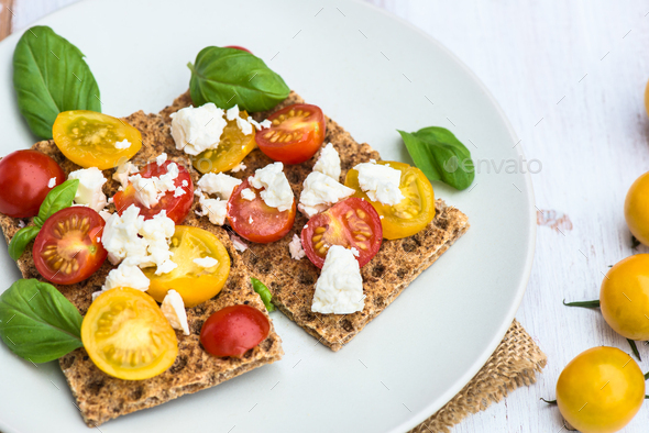 Healthy Snack from Wholegrain Rye Crispbread Crackers Stock Photo by Manuta