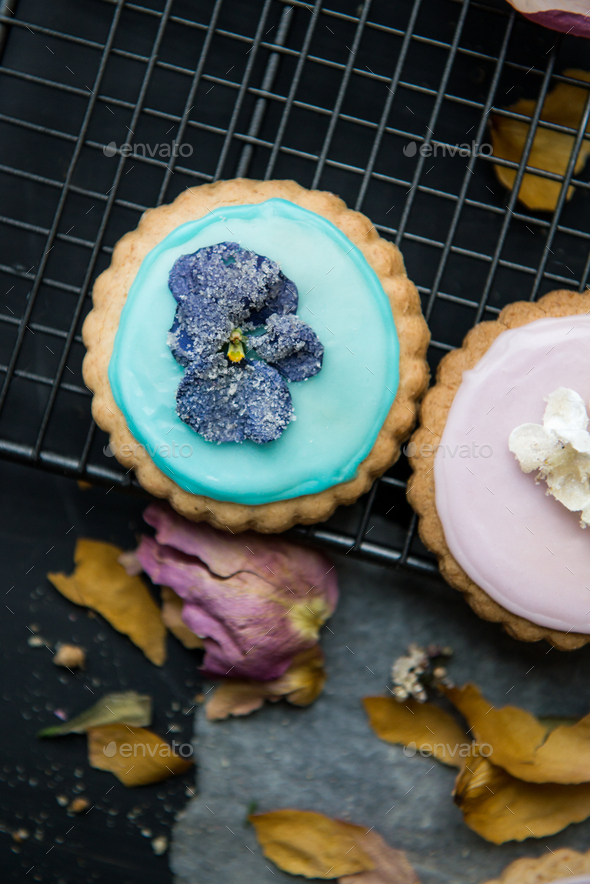 Homemade Biscuits covered with Pastel Color Icing Stock Photo by Manuta