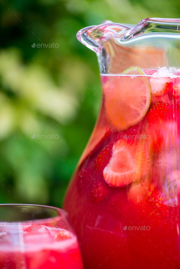 Fresh Homemade Strawberry and Raspberry Lemonade Stock Photo by Manuta