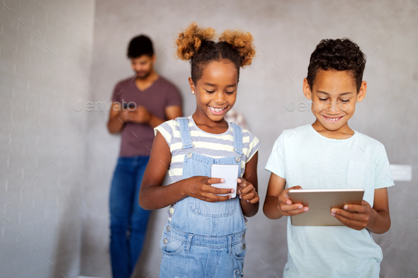 Children who use too much technology, device are not so creative Stock ...