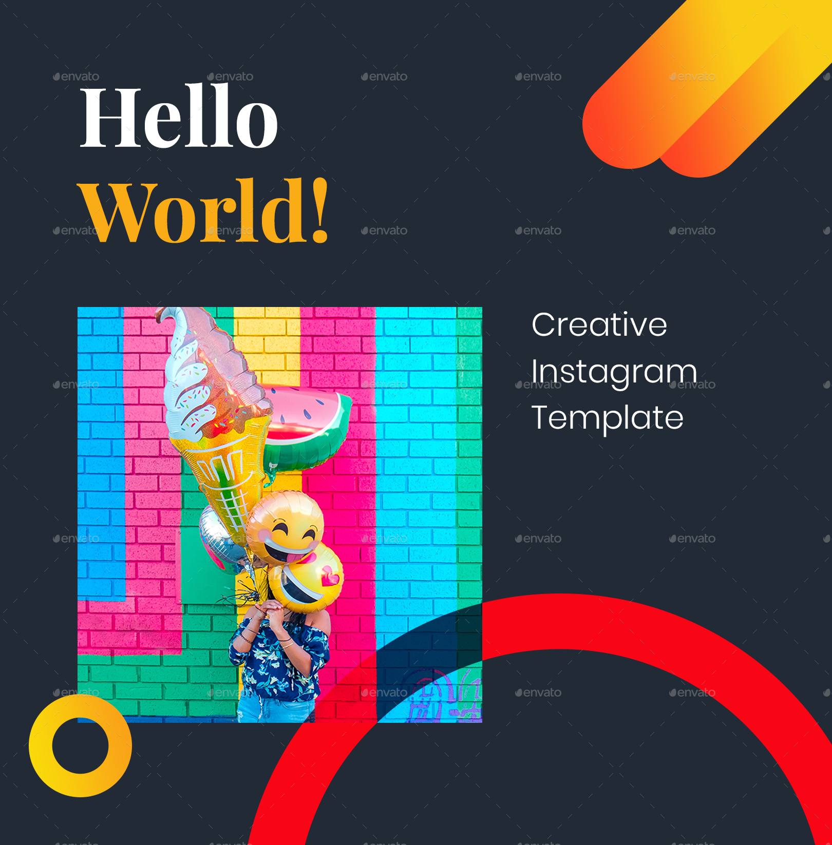 Hello World Instagram Template, Web Elements | GraphicRiver