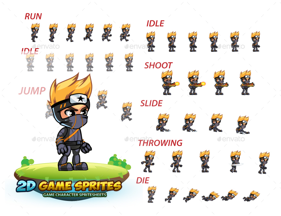 Ninja 2D Game Character Sprites, Game Assets | GraphicRiver