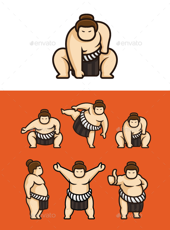 Set of Sumo Japan Character Vectors, Vectors | GraphicRiver