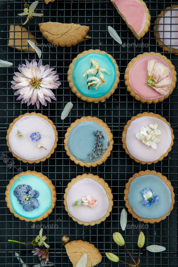Homemade Biscuits covered with Pastel Color Icing Stock Photo by Manuta