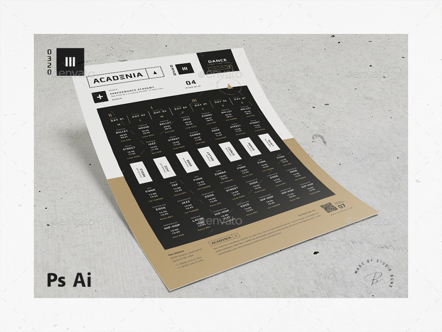 Dance Class Timetable/Schedule, Print Templates | GraphicRiver