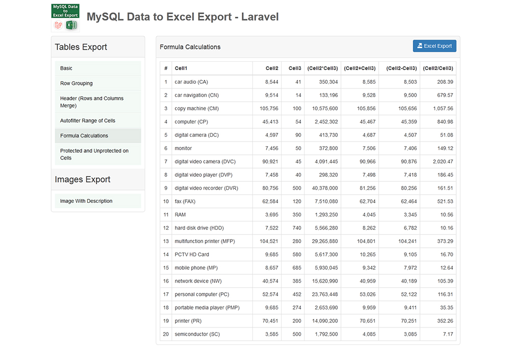 MySQL Data to Excel Export - Laravel by themeposh | CodeCanyon