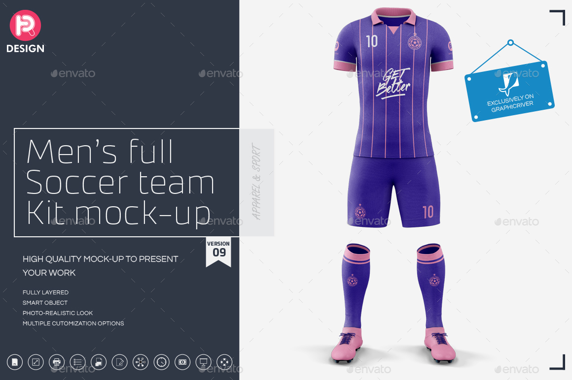 Men’s Full Soccer Team Kit mockup V9, Graphics | GraphicRiver