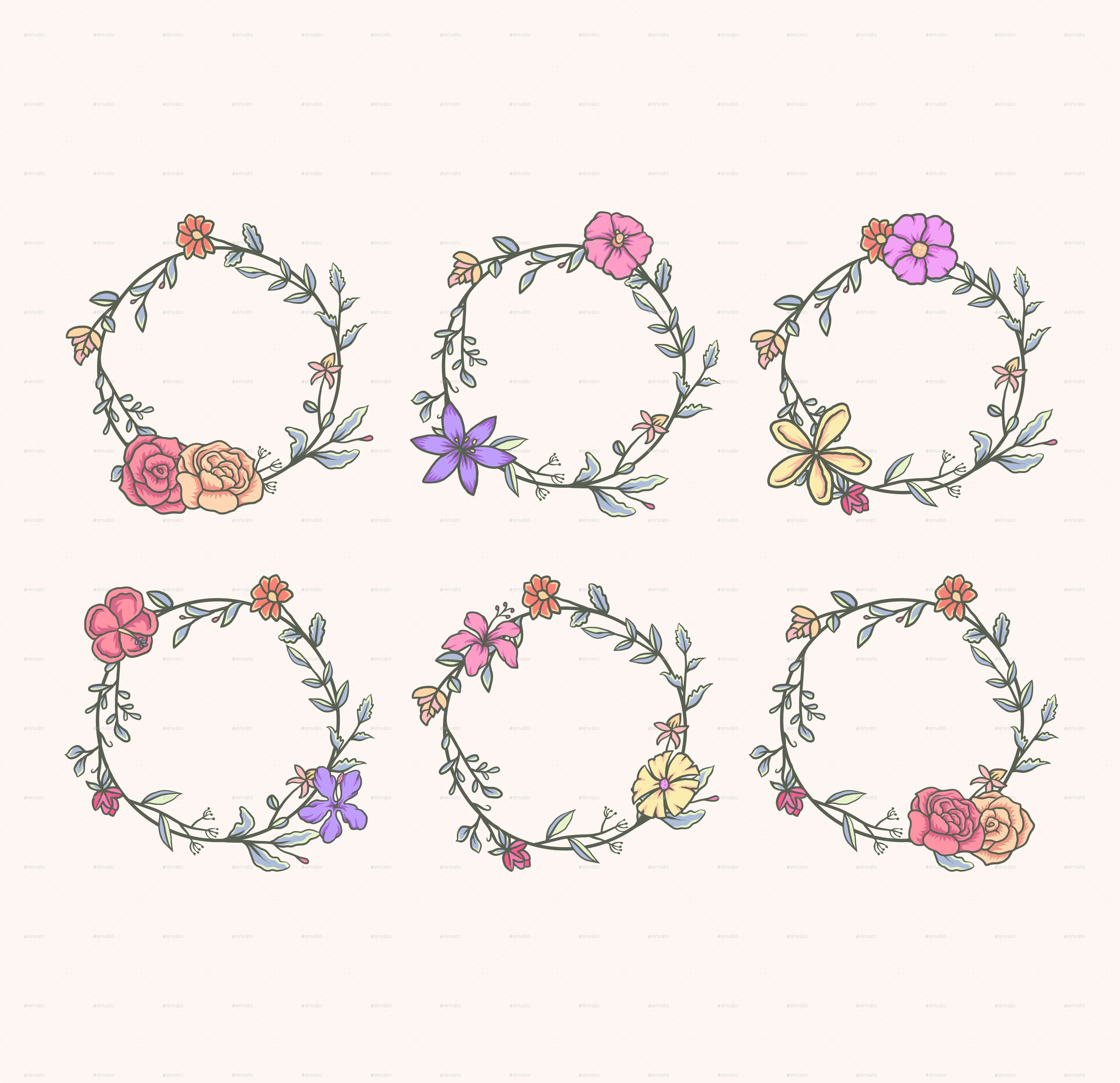 Round Frames with Flowers, Vectors | GraphicRiver