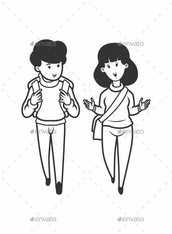 Two Young People Walking Together, Vectors | GraphicRiver