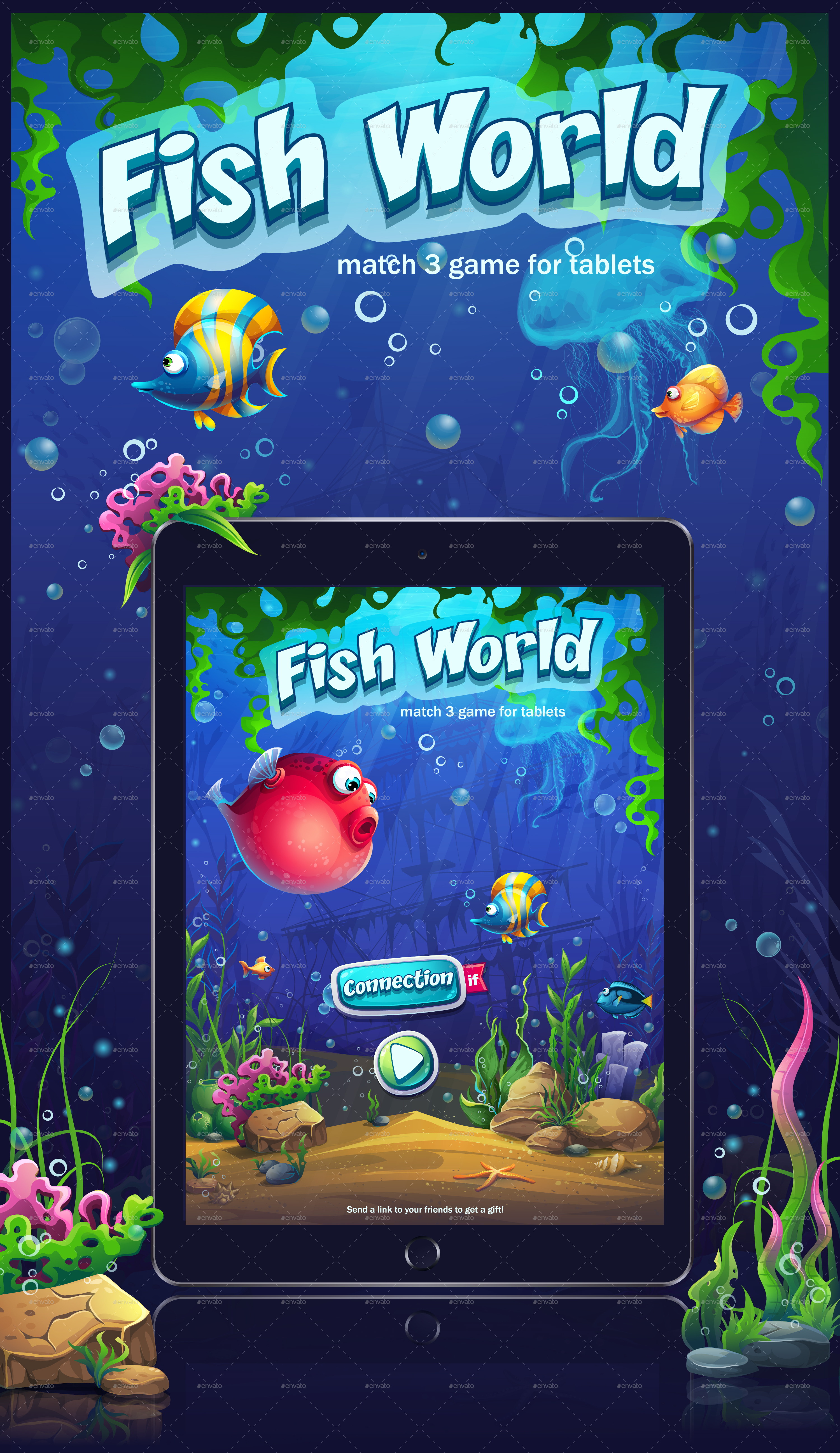 Fish World Match 3 for Tablets, Game Assets | GraphicRiver