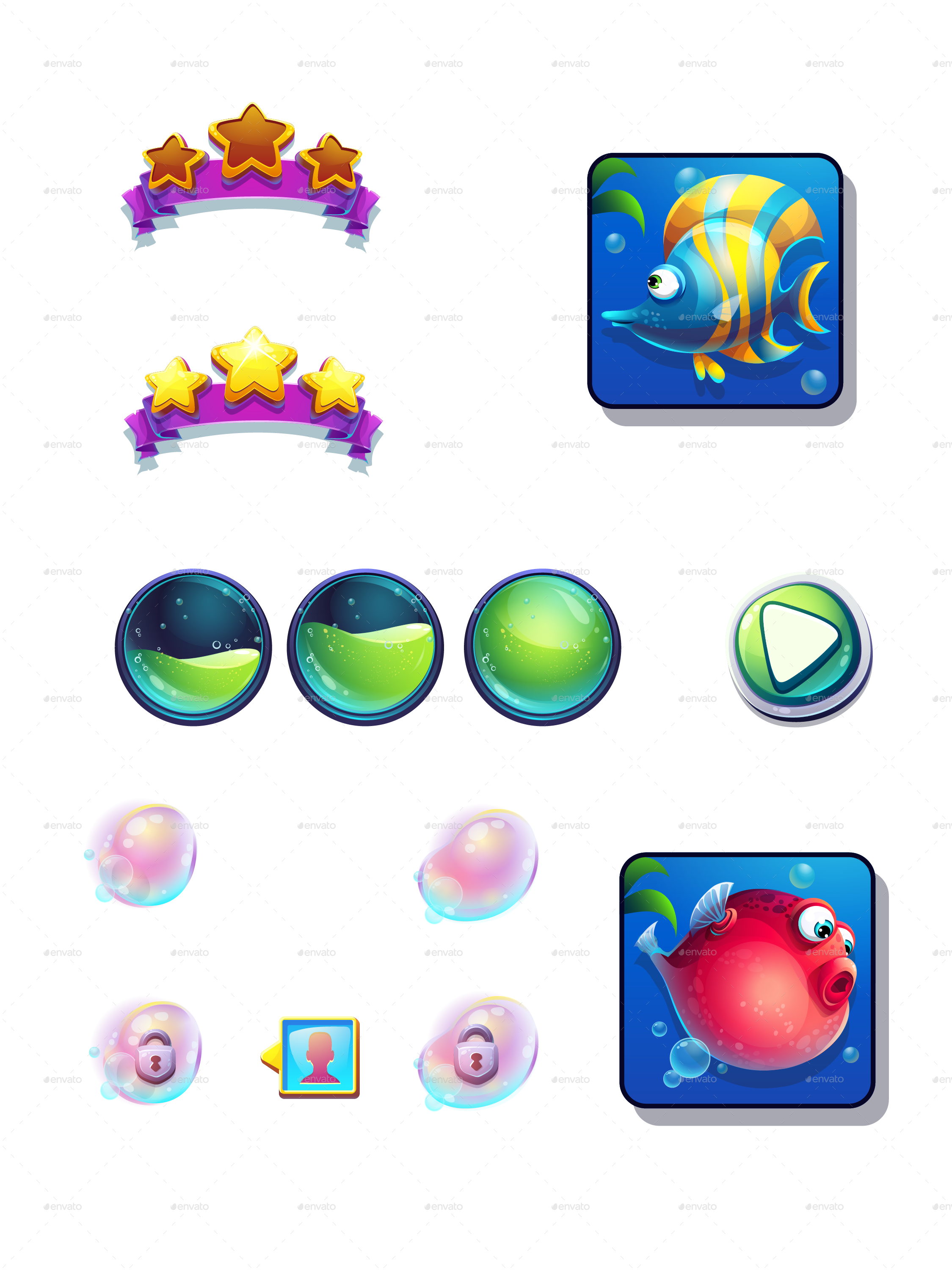 Fish World Match 3 for Tablets, Game Assets | GraphicRiver