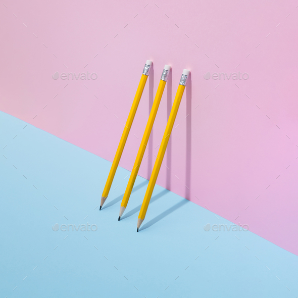 School pencils on pastel background. Minimal concept art. Stock Photo ...