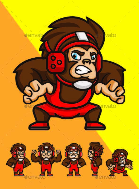 Set of Cartoon Wrestler Monkeys, Vectors | GraphicRiver