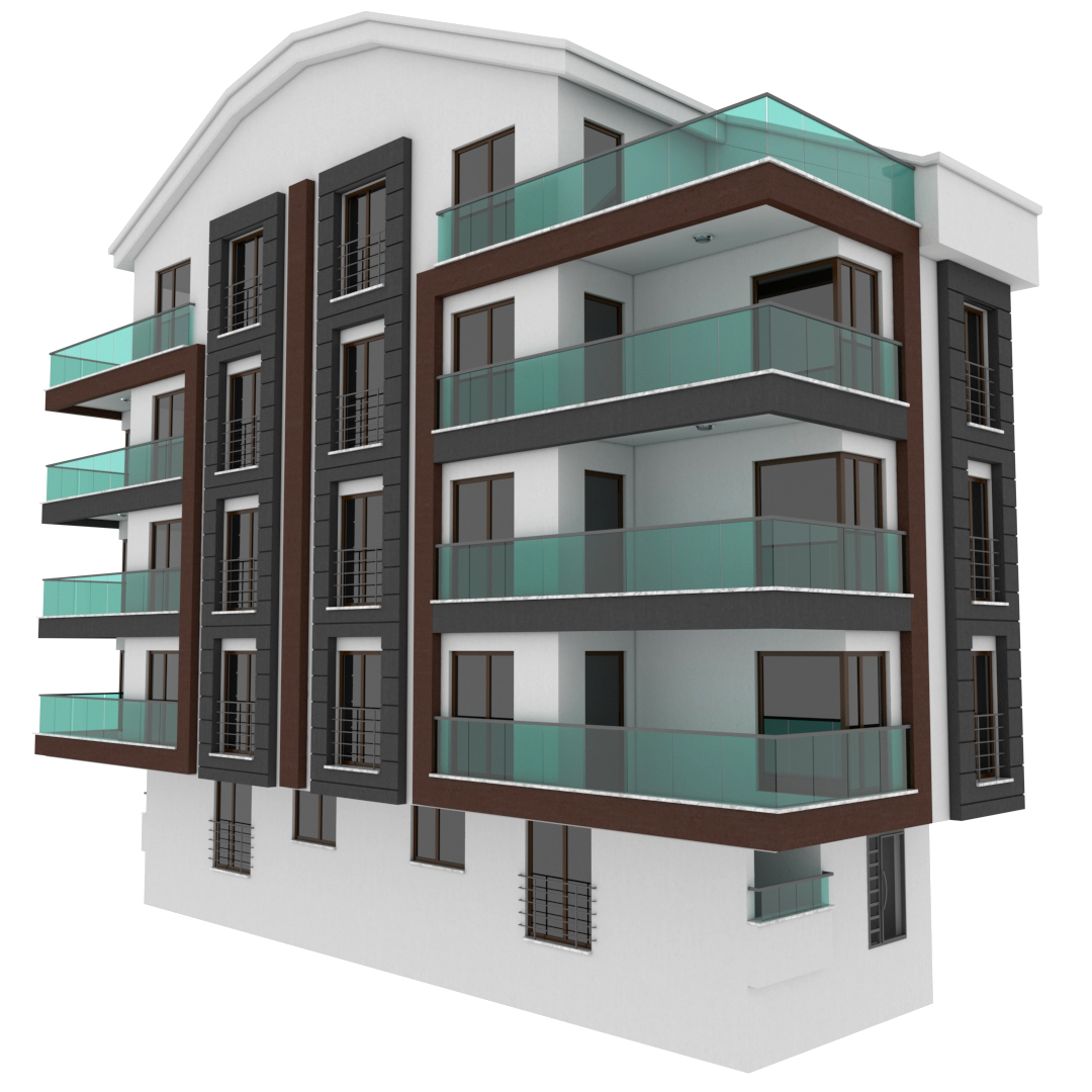 Simple Building Model with Double Terrace by Aderans3D | 3DOcean