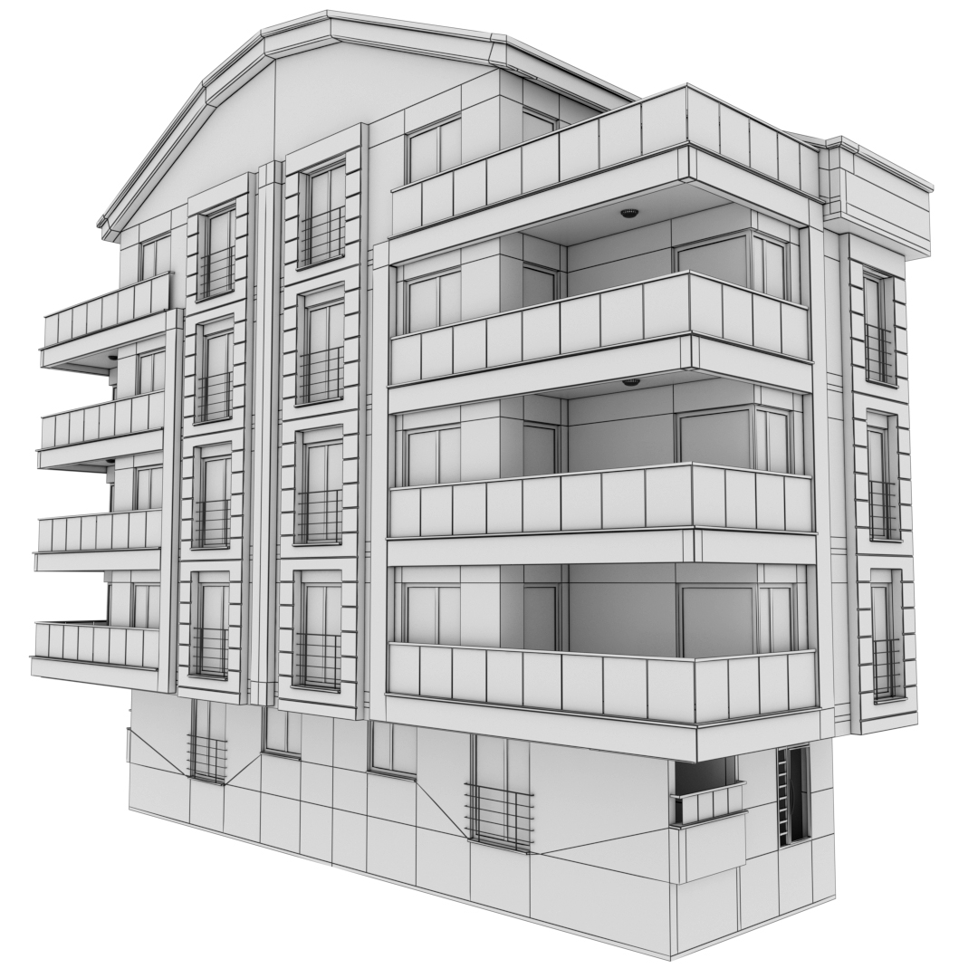 Simple Building Model with Double Terrace by Aderans3D | 3DOcean