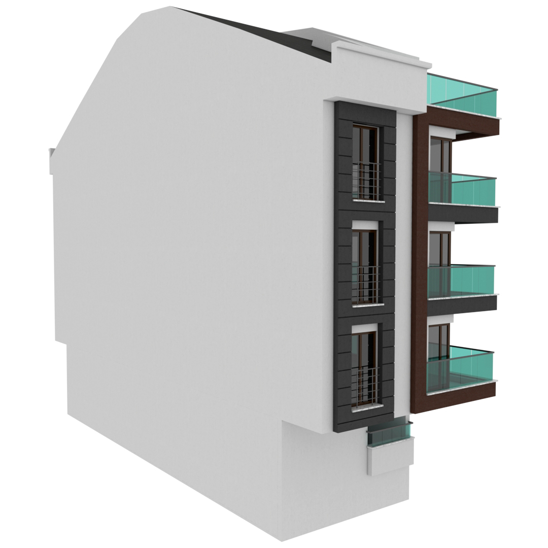 Simple Building Model with Double Terrace by Aderans3D | 3DOcean