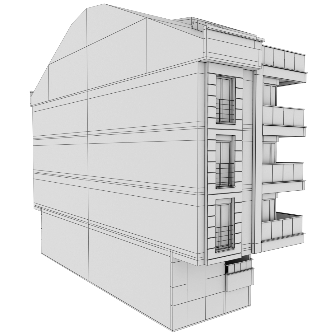 Simple Building Model with Double Terrace by Aderans3D | 3DOcean