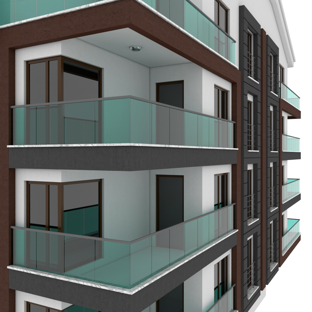 Simple Building Model with Double Terrace by Aderans3D | 3DOcean